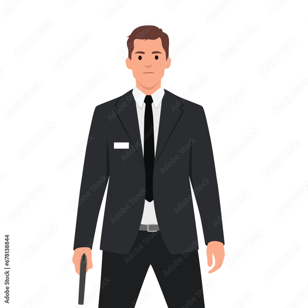 Special agent holding gun. Flat vector illustration isolated on white ...