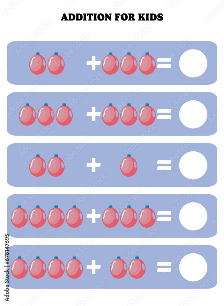 Addition page for kids. Educational math game for children with bottle ...