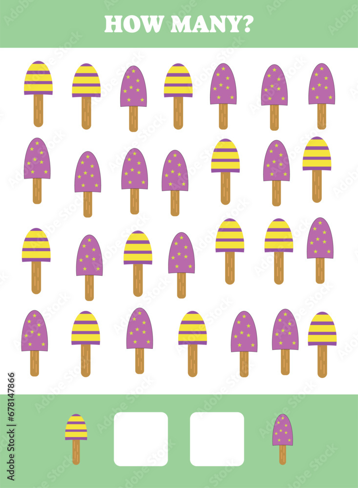 How many ice cream are there? Educational math game for kids. Printable ...