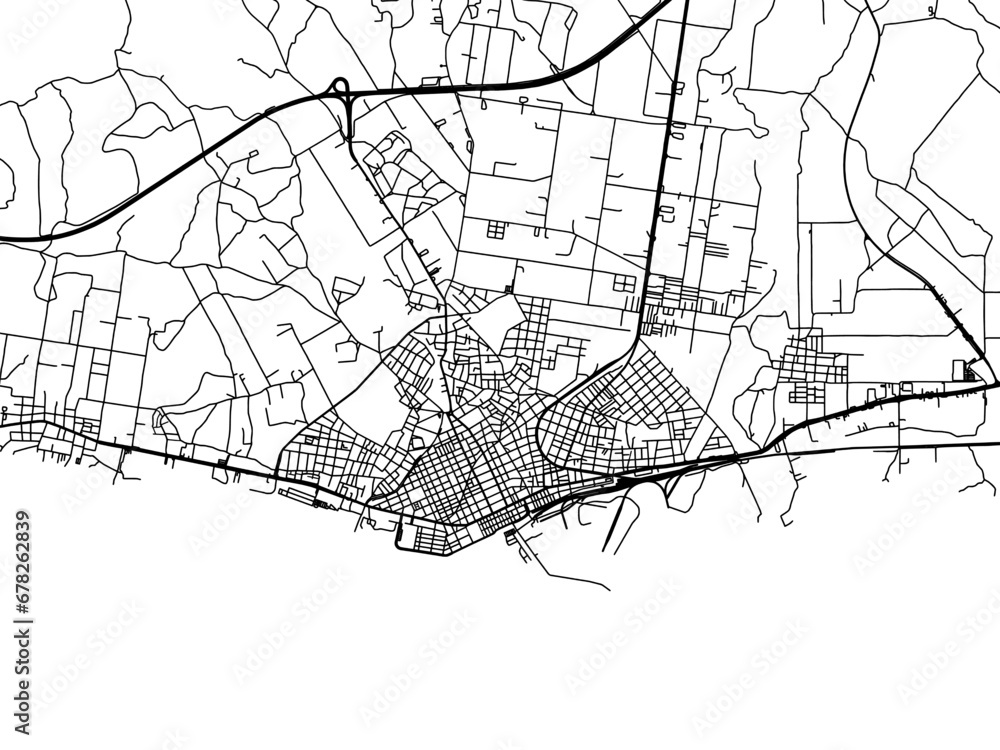 Vector road map of the city of Alexandroupoli in Greece with black ...
