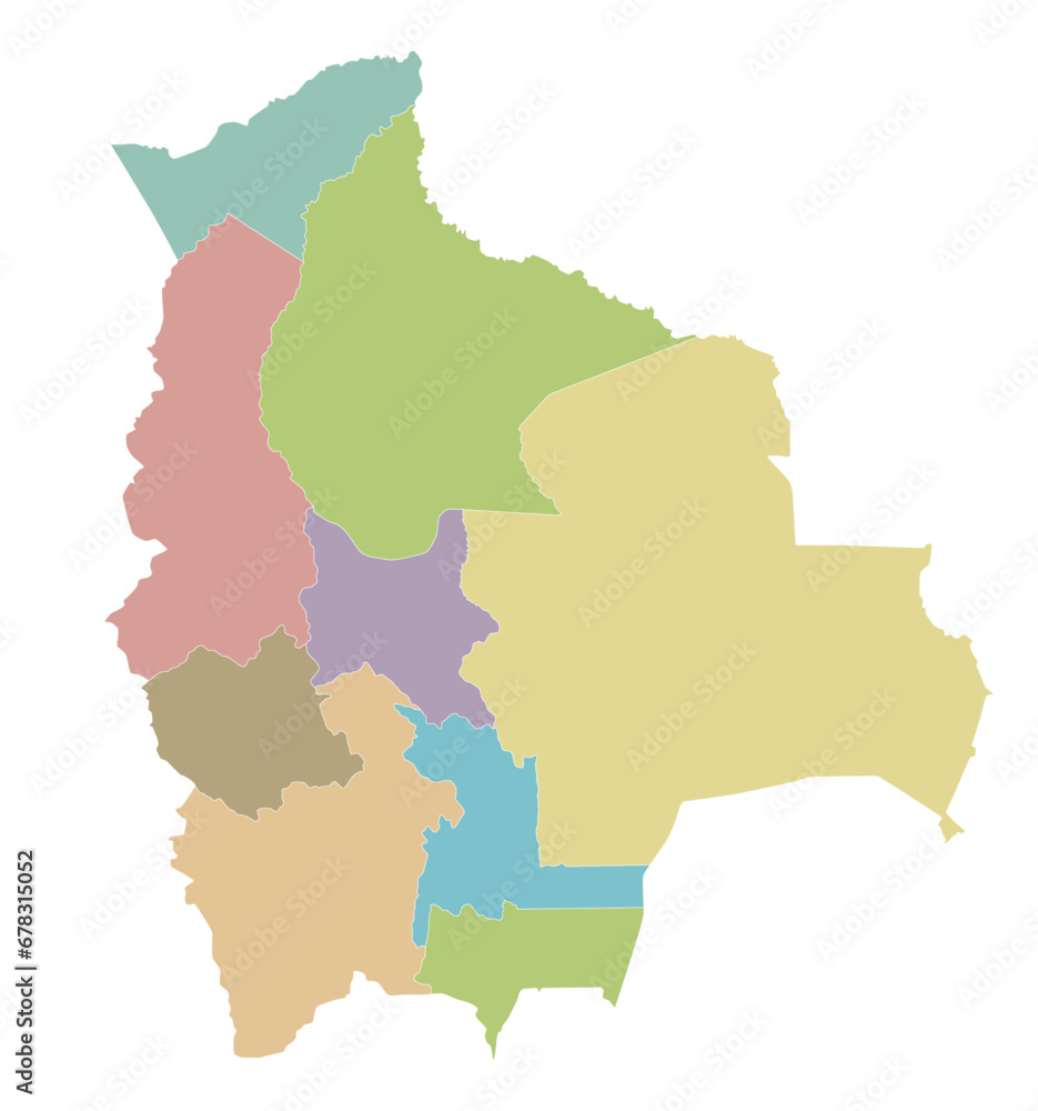 Vector blank map of Bolivia with departments and administrative ...