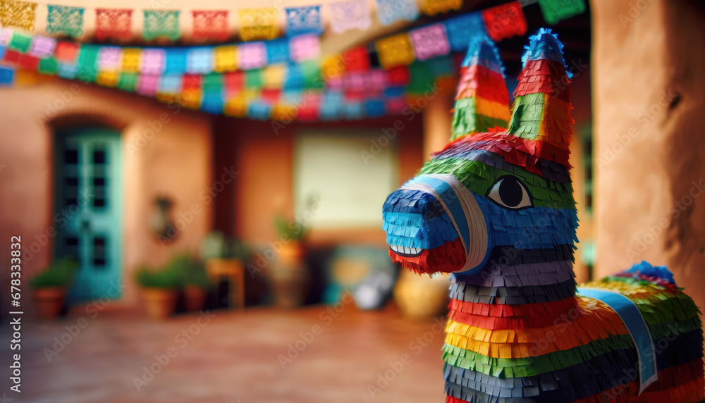 Colorful hispanic decoration for Las Posadas celebration. Donkey pinata ...
