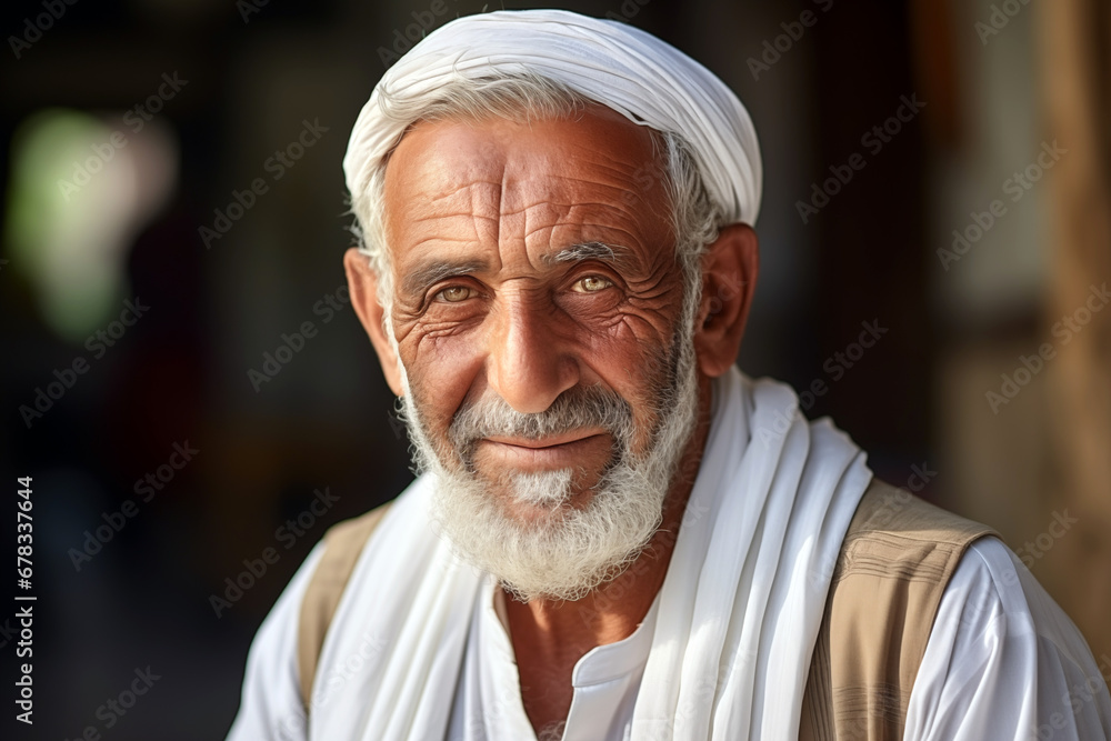Smiling Arab elderly man. Muslim man. Old person. AI. Stock ...
