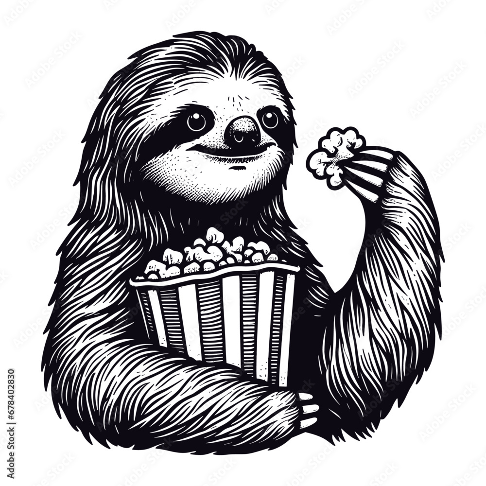 Vector de Stock sloth with a popcorn bucket funny sketch | Adobe Stock