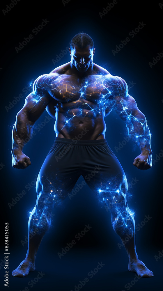 Stock-Illustration „O fisiculturista é coberto por raios laser ...