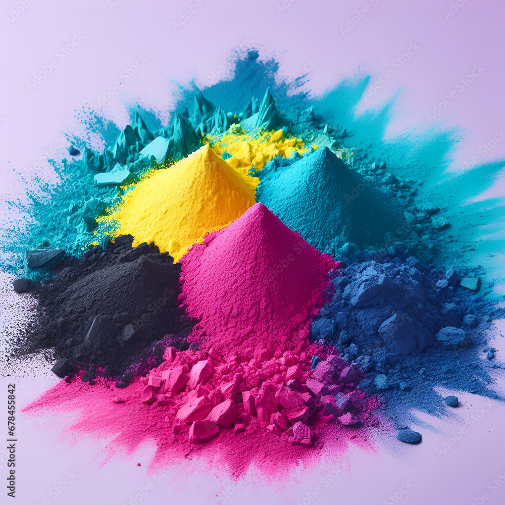 Spilled Pouring Black Cyan Magenta Yellow CMYK Color Colour Replacing ...