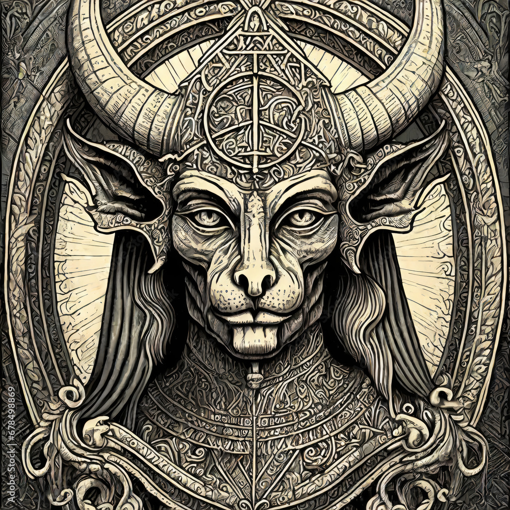 Baphomet devil king gothic engraving illustration filigree background ...