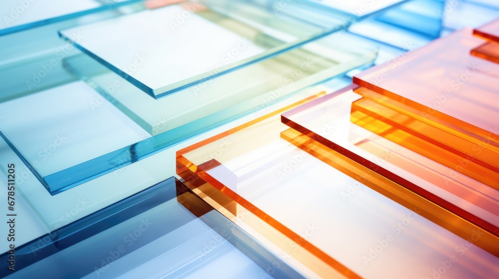 Tinted laminated glass sheets stack. Decorative colored window material ...