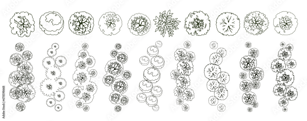 Trees for architectural floor plans. Entourage design. Various trees ...