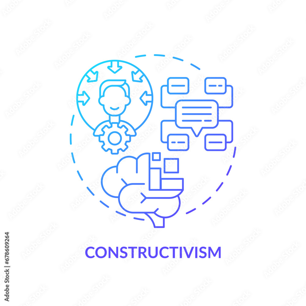 2D gradient constructivism icon, simple vector, thin line illustration representing learning ...