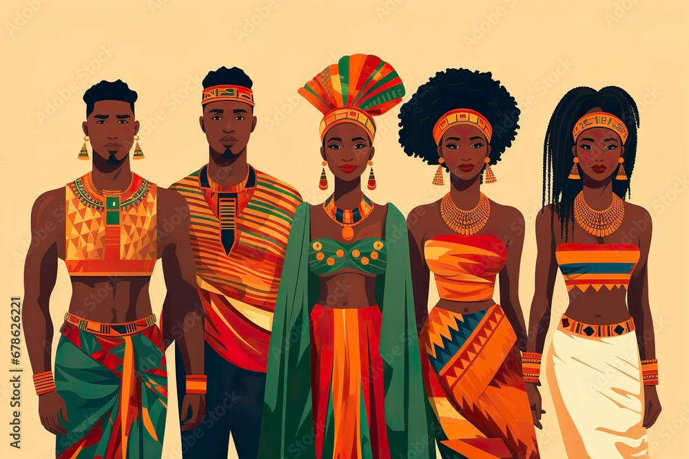 beautiful black family's parents and kids illustrations in cultural ...