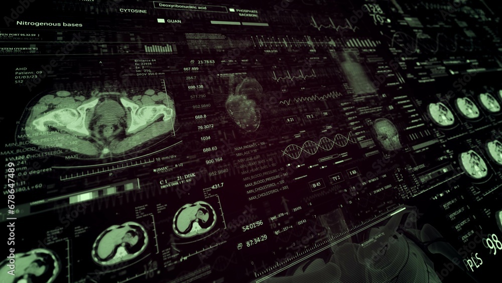 Medical HUD monitoring MRI x ray CT Scan. Healthcare.Heart rate monitor ...