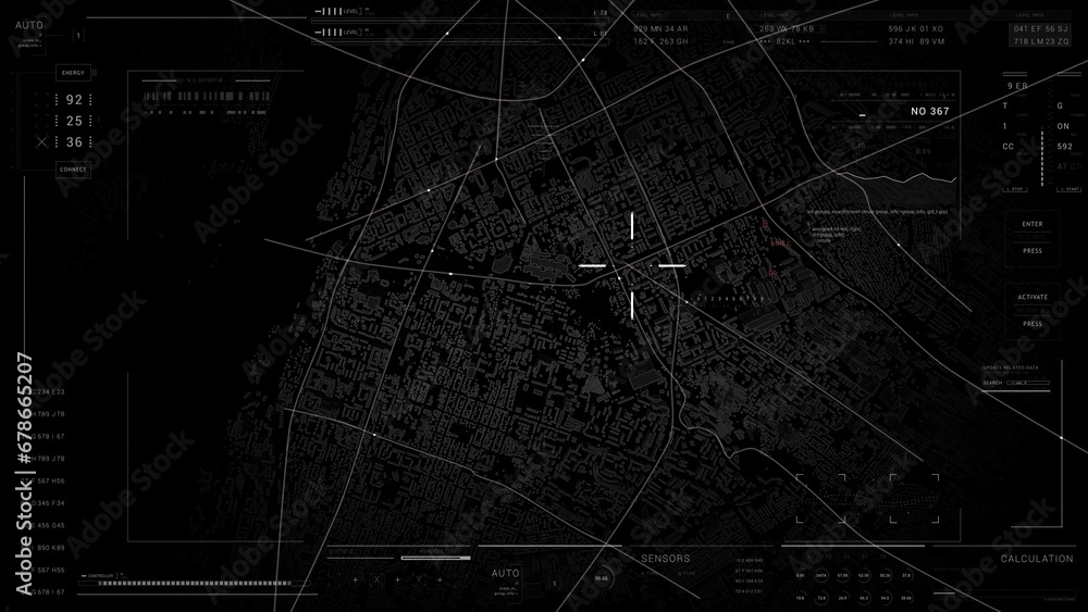 Ilustración de Stock HUD Map satelite technological infographic elements.HUD 2GFX Technology Sci ...