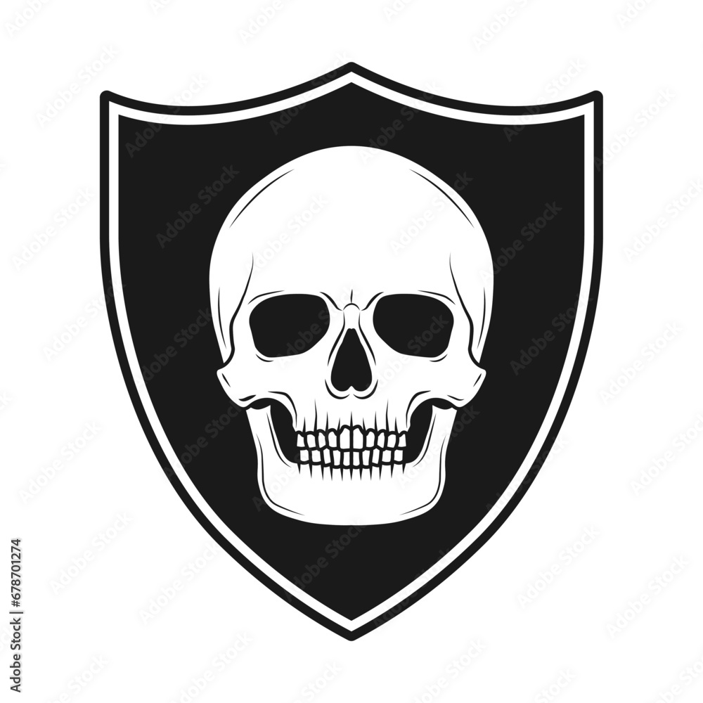 Shield and skull icon. Coat of arms symbol. heraldry logo sign. Vector ...