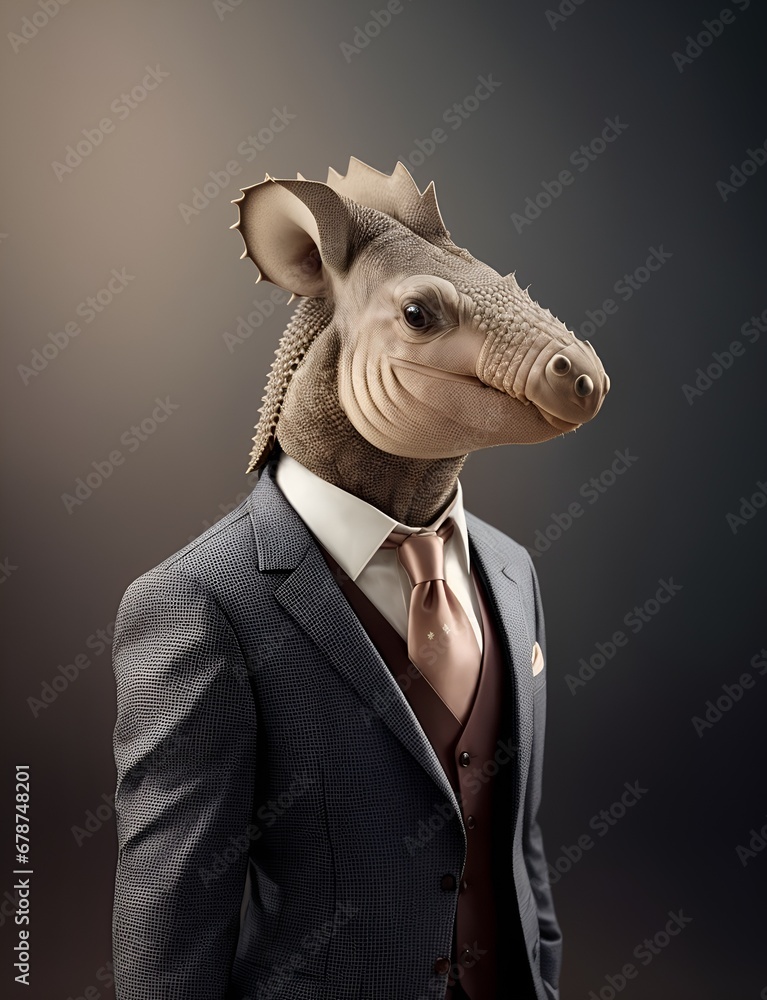 Armadillo is dressed elegantly in a suit with a lovely tie. An ...