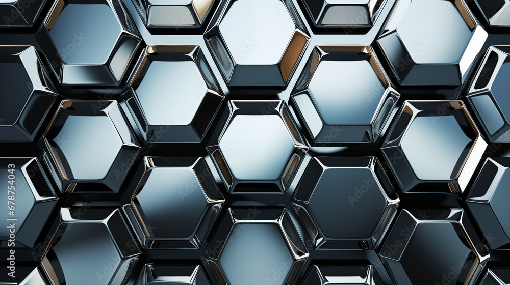 A close-up of a metal hexagon pattern with different shapes and sizes ...