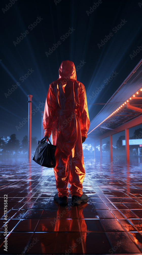 screencap of a bored futuristic sci-fi human being with modern cloths ...