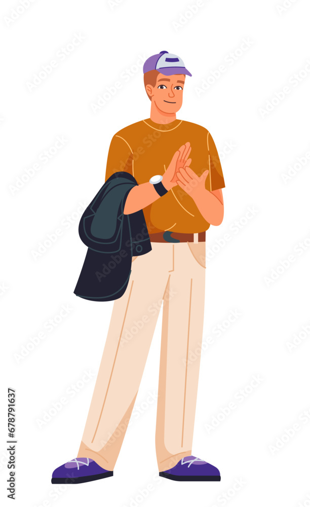 Person clapping hands. Happy man expresses appreciation through ...