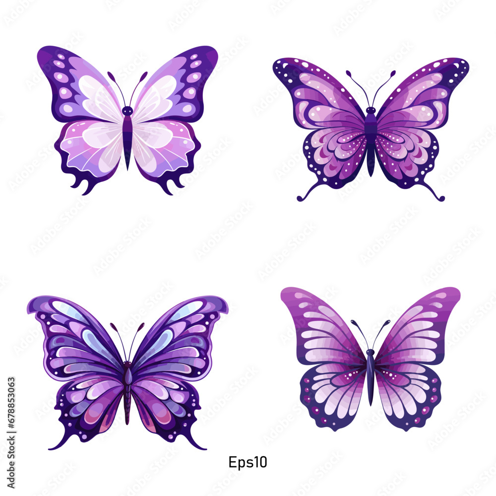 Collection of pastel purple butterfly vectors. Colorful clipart set ...