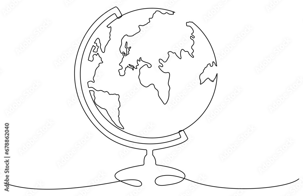 School globe continuous line drawing. World map linear symbol. Vector ...