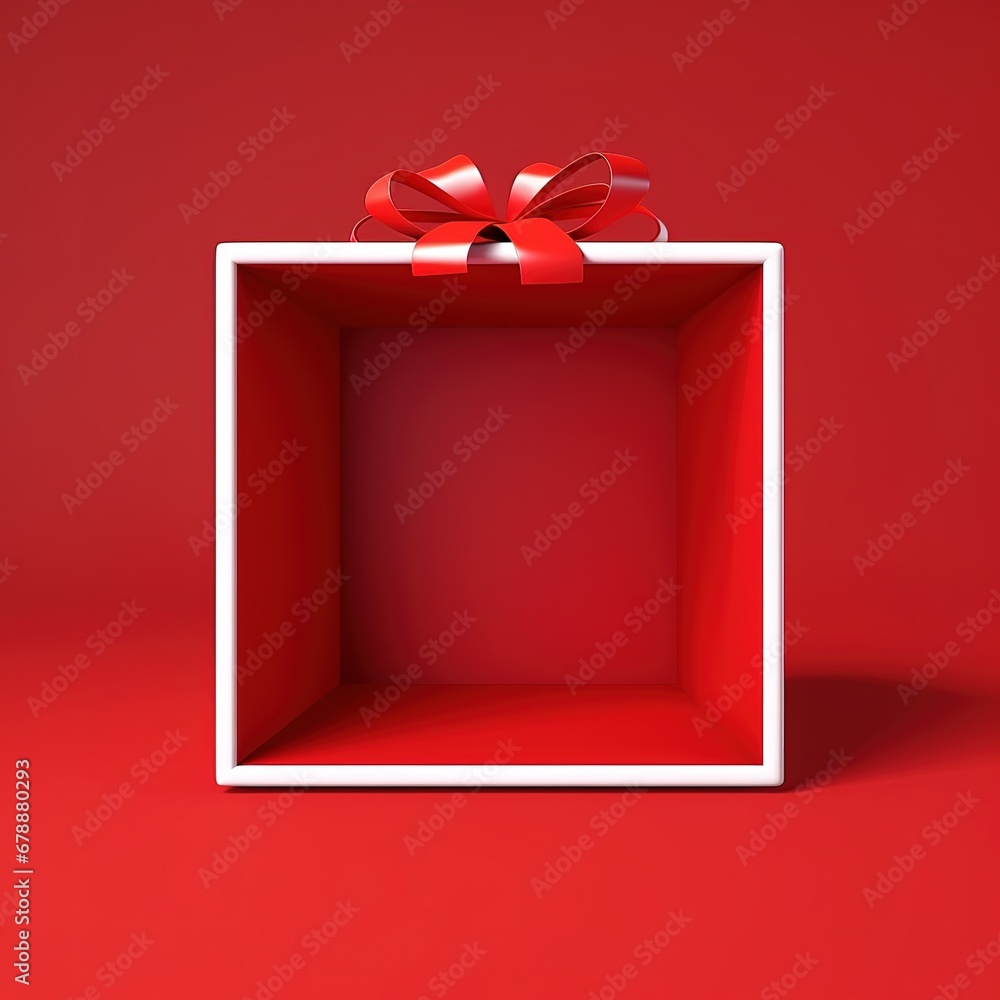 Red corner gift box mockup with red bow on dark red background, minimal ...