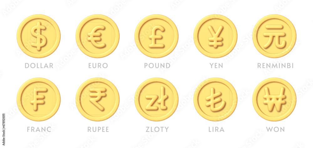 Golden currency 3d signs set. Currency, great design for any purposes ...