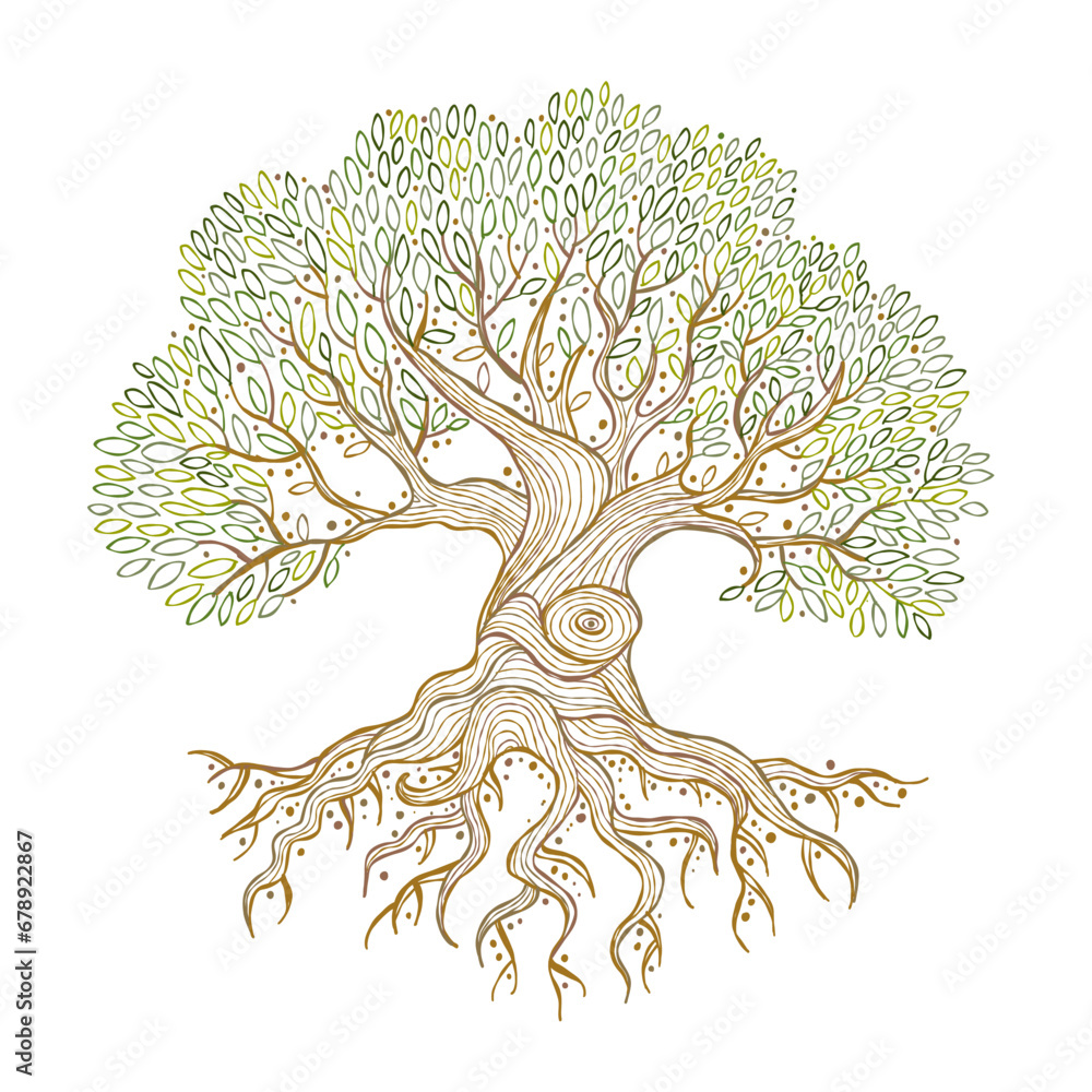 Old big family tree with roots isolated on white. Concept Art for your ...