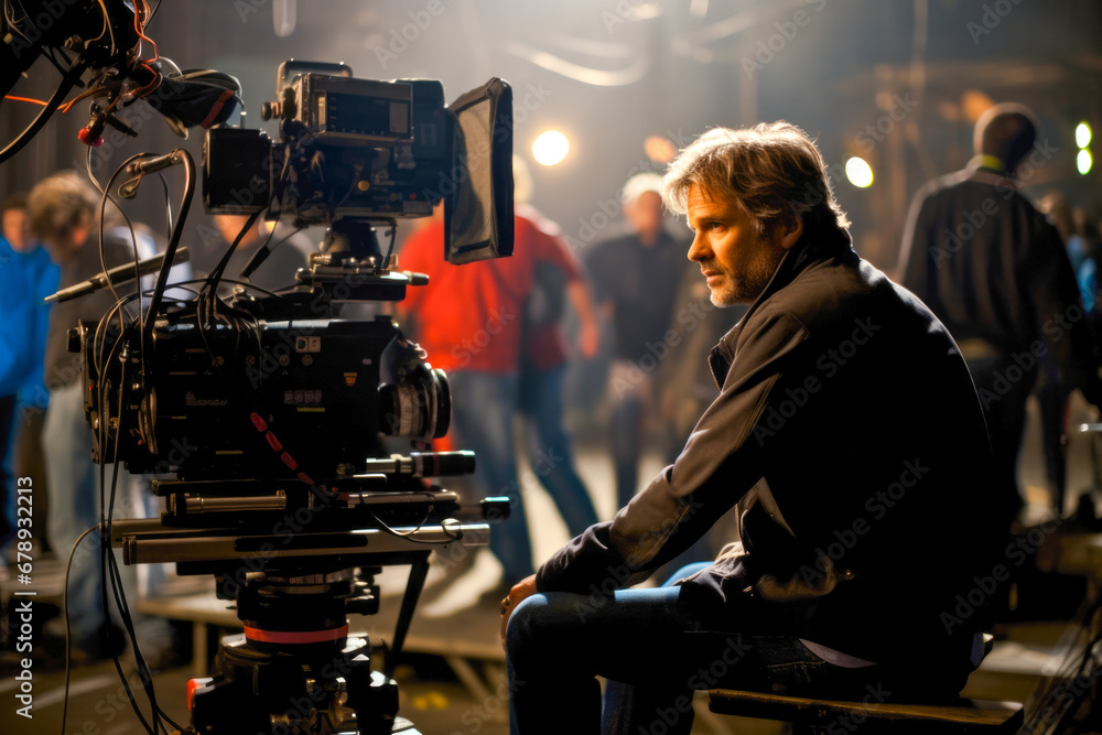 Male film director directing movie scene in a highly equipped studio ...