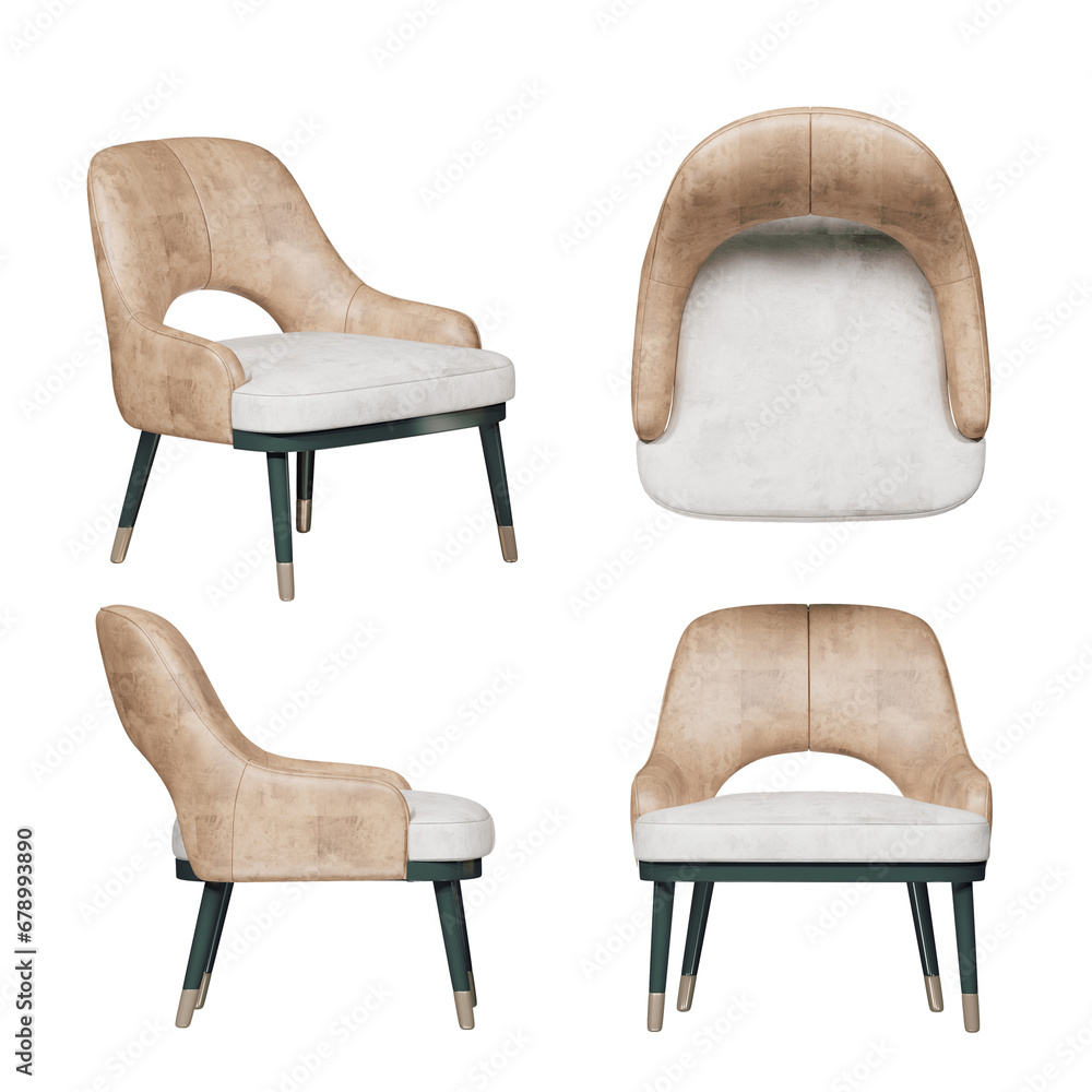 chair with black leg, top view, font view, side view, isolated ...