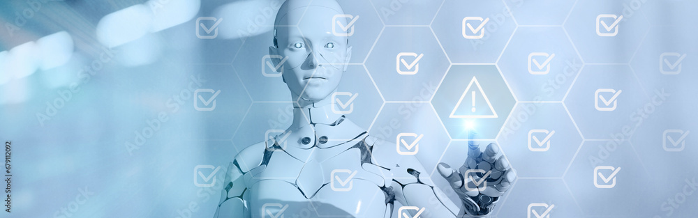 Problem and error warning concept. Robot touching on triangle caution ...