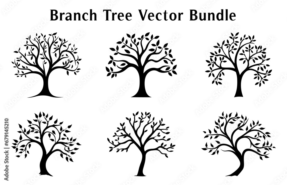 Branch Trees Vector Black Silhouettes, Set of Branch Tree icon clipart ...