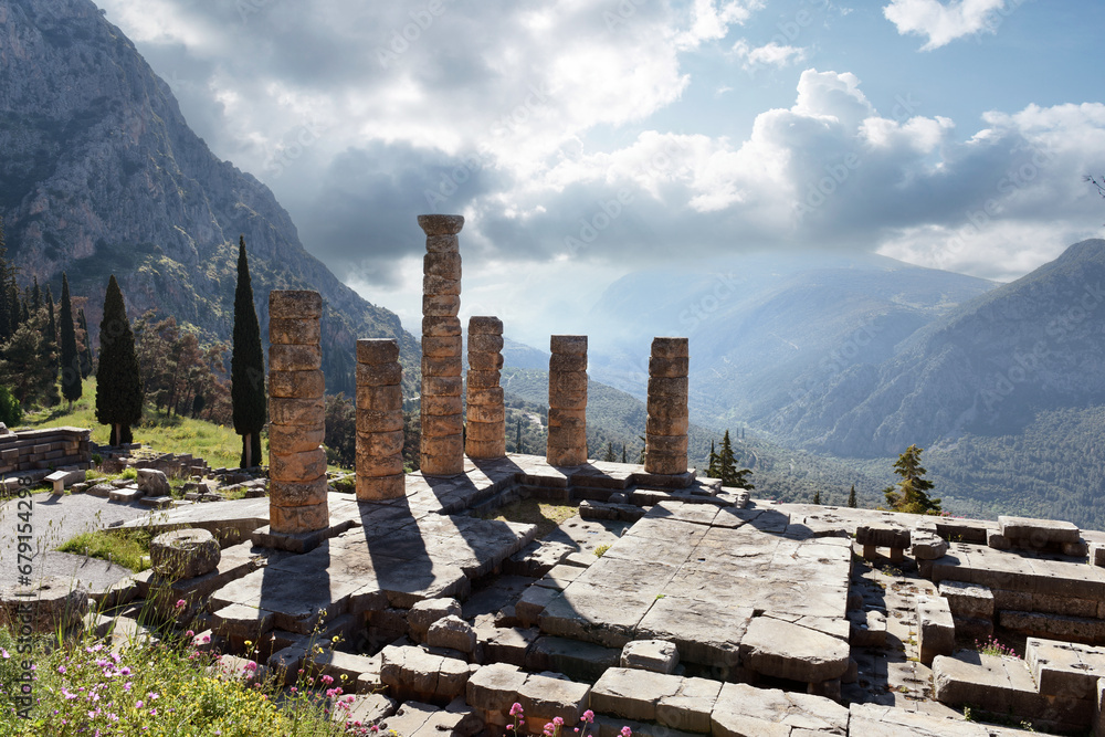Apollo Temple in Delphi, an archaeological site in Greece, at the Mount ...