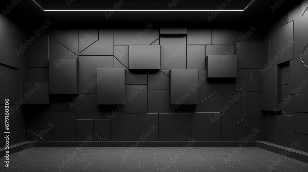 Black, dark, and gray abstract cement wall and studio room, interior ...