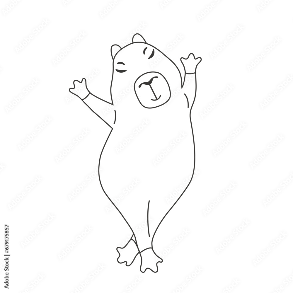 Outline dancing capybara. American water rodent in dance. Vector gopher ...