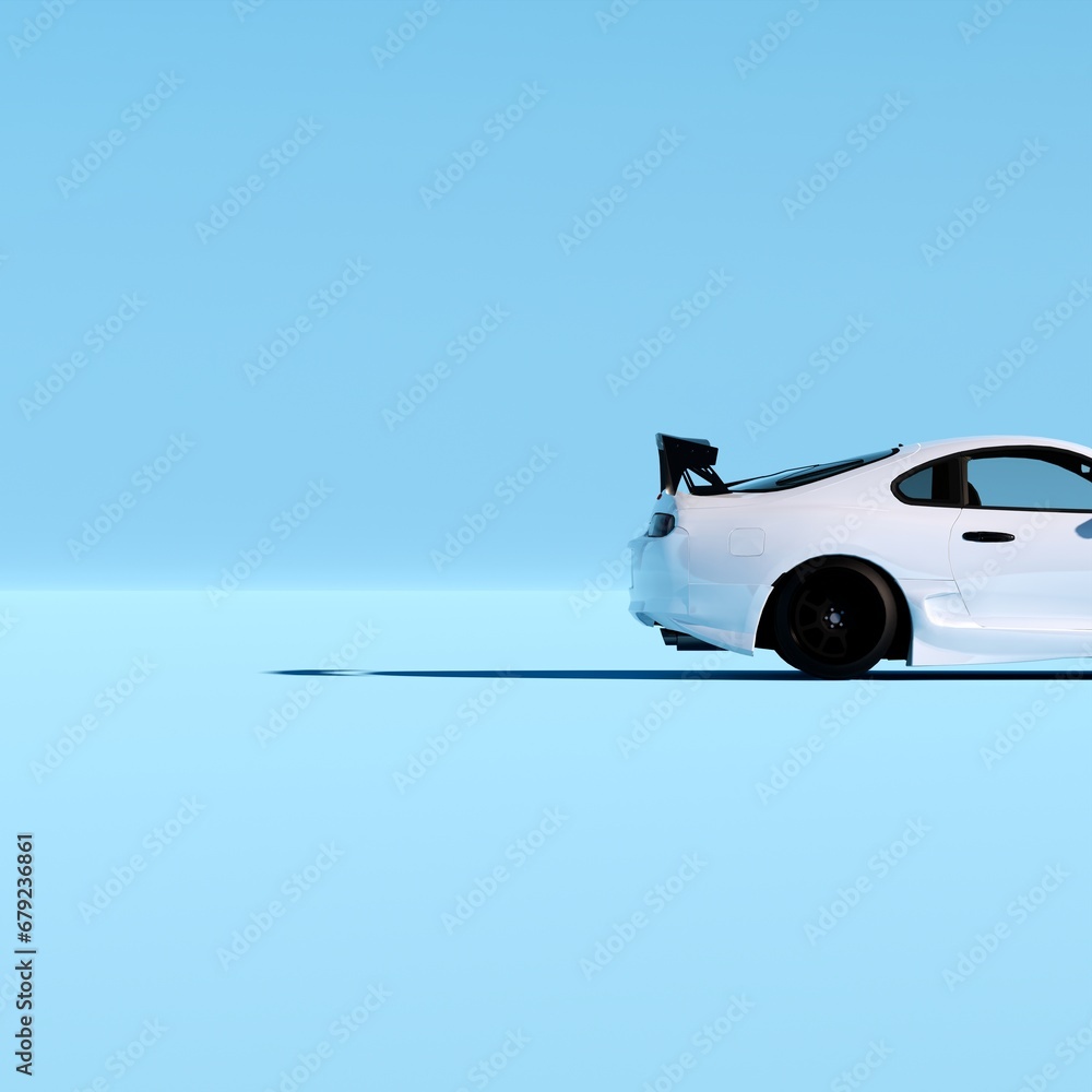 4K Square side view or angle a white metalic supercar with Light Blue ...