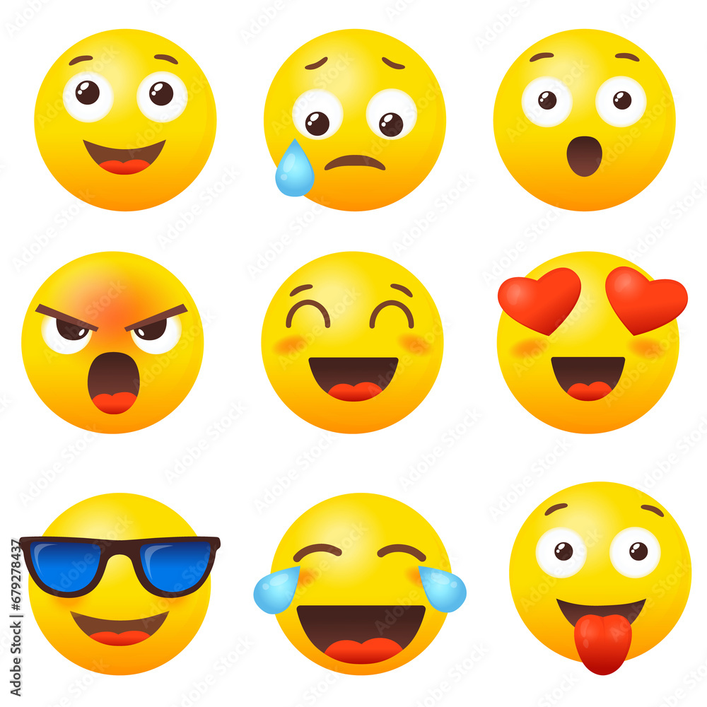 Emoji reaction set. Emoticon icon, emoticons emojis media, social chat ...