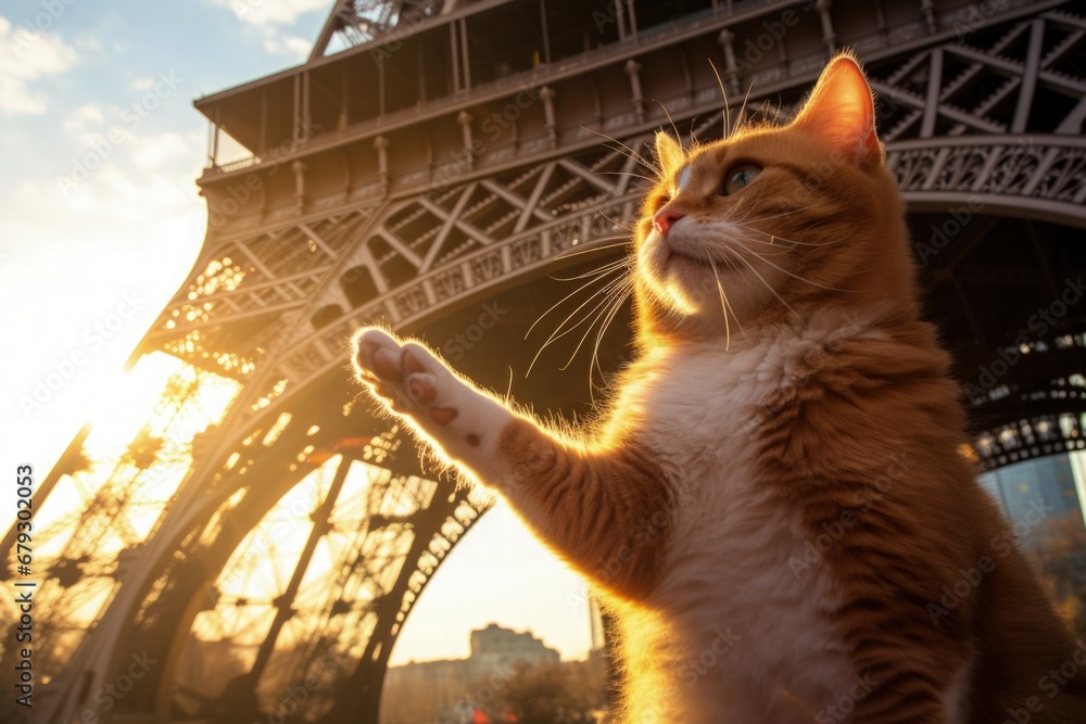 Stock-Foto „Cat in front of the Eiffel Tower Paris France looking ...