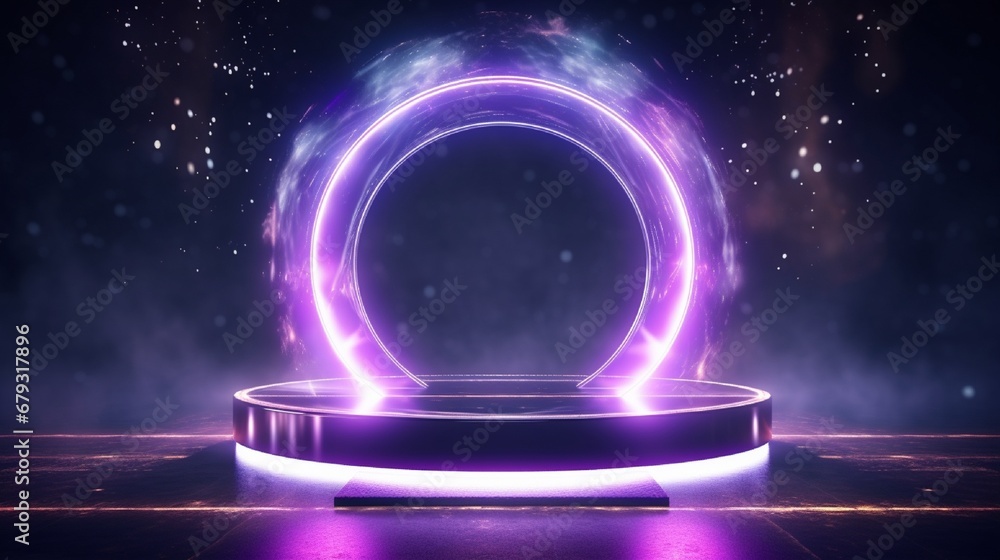 Magic fantasy portal. Round light frame, futuristic teleport. light ...