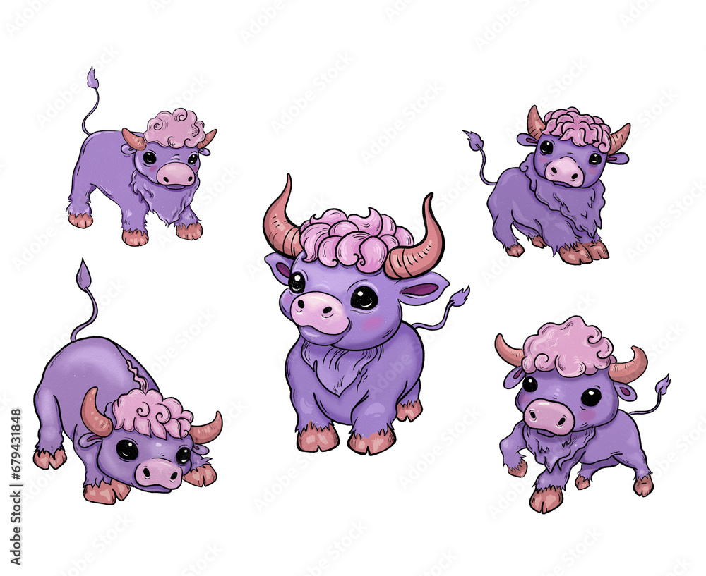 Bull set Bull's Stylized silhouettes of standing in different poses ...