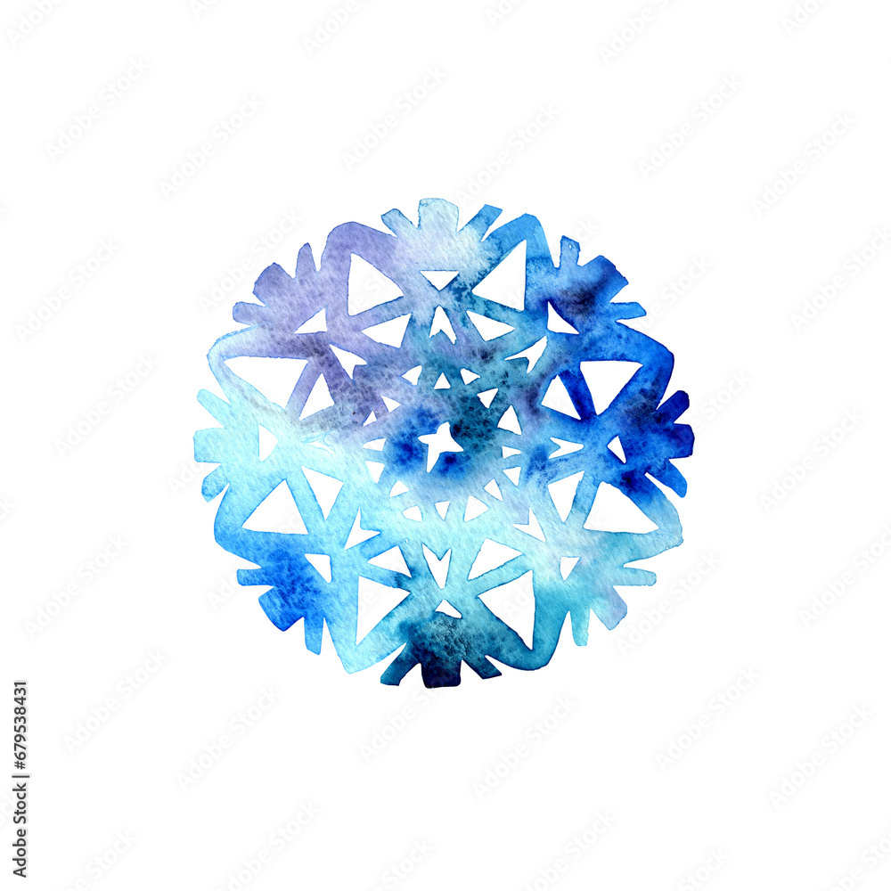 Watercolor snowflakes winter illustration. Frost crystals drawn by hand ...
