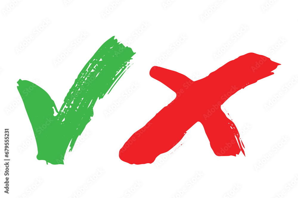 Hand drawn green check mark and red cross mark Marker right and wrong ...
