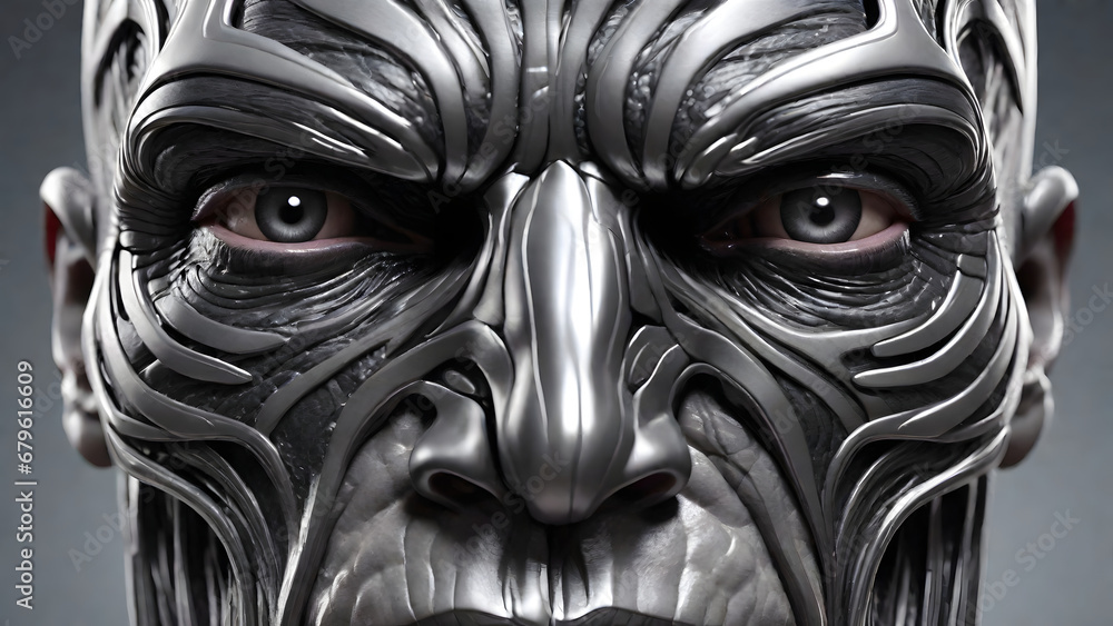 Futuristic solid muscle reticular tissues, layered silver and black ...