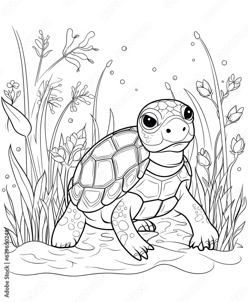 turtle coloring pages for kids Stock Vector | Adobe Stock