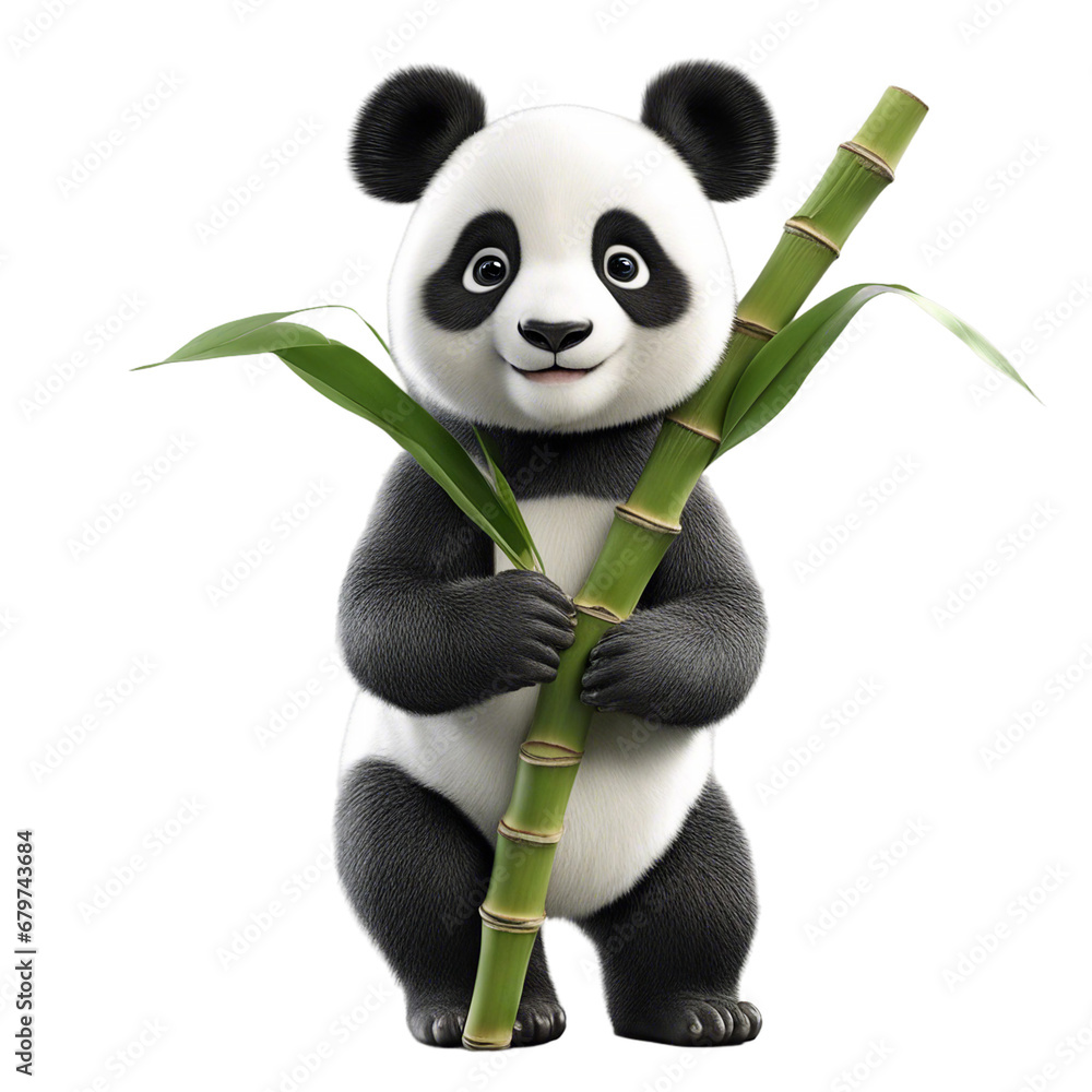 Cute Panda Bear with Bamboo Stick Isolated on Transparent Background ...