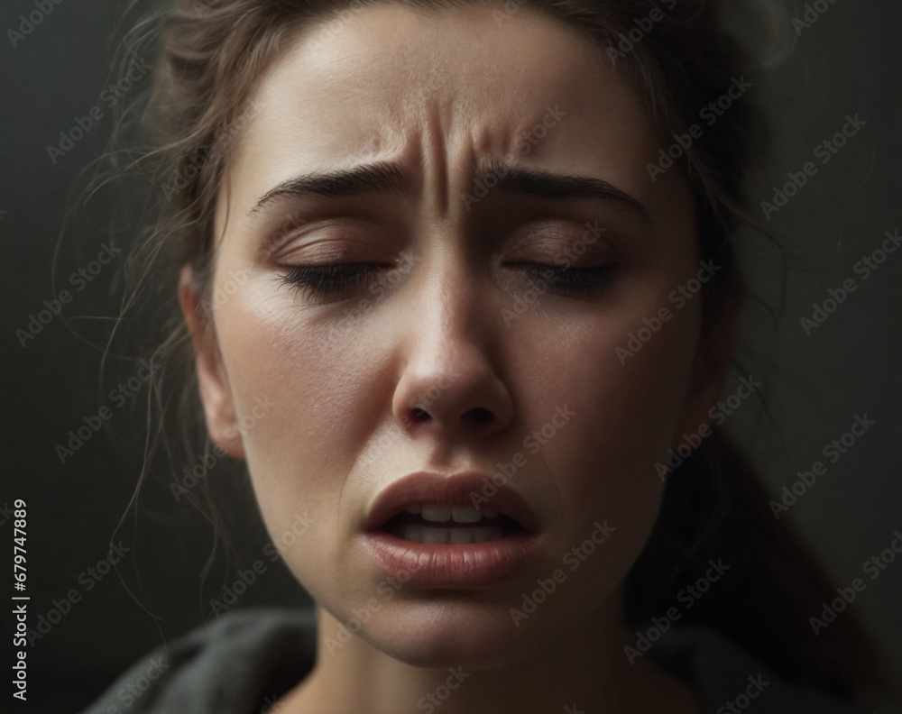 Woman in deep distress, shedding tears. It's suitable for illustrating ...