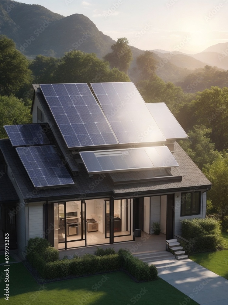 solar brilliance at home detailed 8K image captures a cutting edge smart home system powered ...
