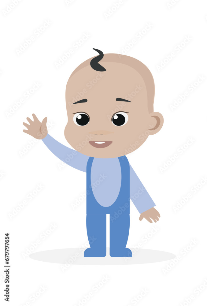 Baby is waving hello. Infant. Vector flat illustration. Cartoon people design. Suitable for ...
