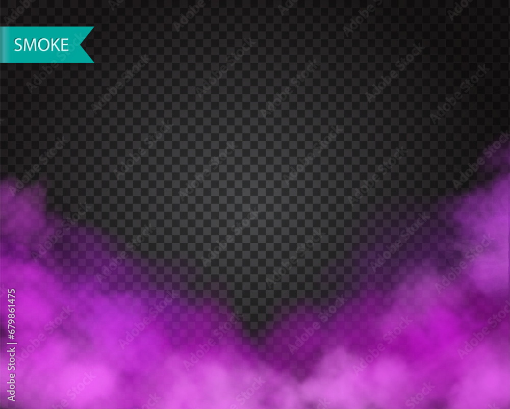 Purple smoke on transparent background. Mystical violet fog. Realistic ...