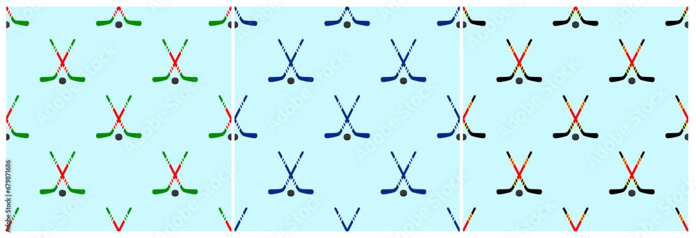 Hockey vector seamless patterns set with different states traditional ...