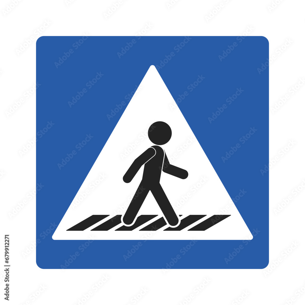 Isolated blue rectangle sign of man walking on walk lane, for cross ...